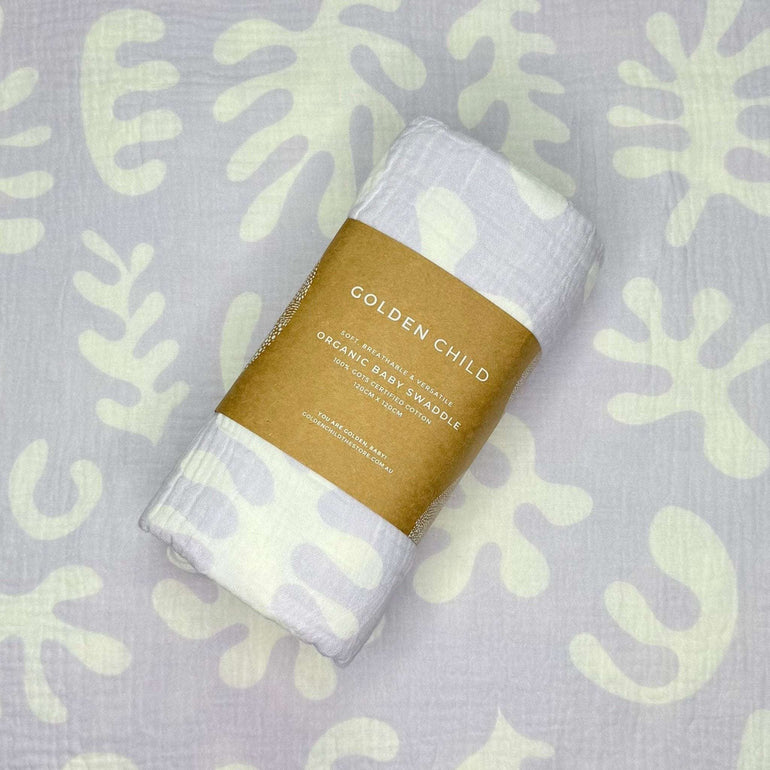 Neutral Checked Organic Cotton Baby Swaddle | Golden Child