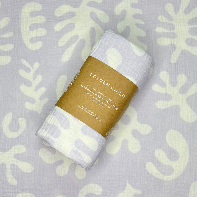 Neutral Checked Organic Cotton Baby Swaddle | Golden Child